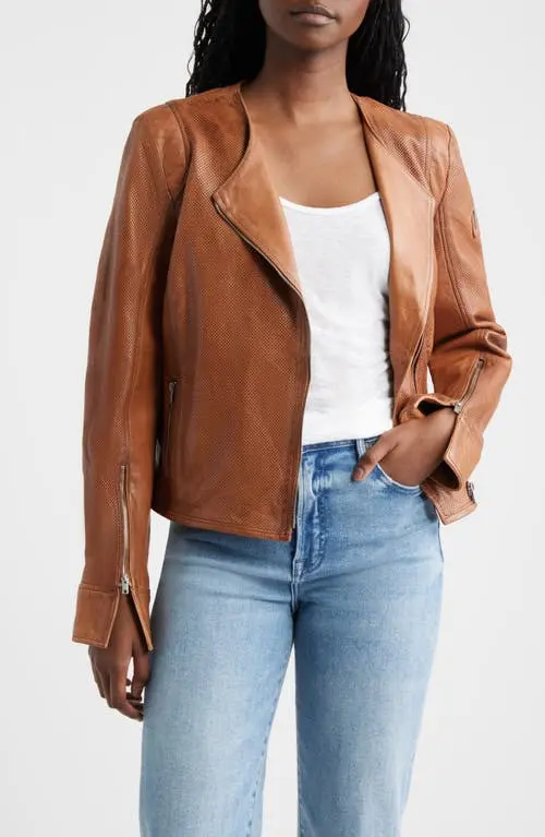 Mauritius Athena Perforated Leather Jacket - Cognac