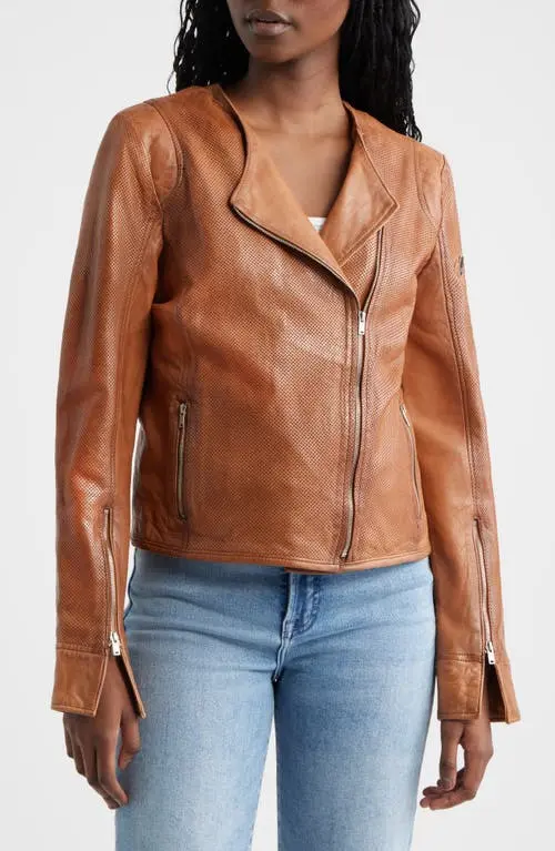 Mauritius Athena Perforated Leather Jacket - Cognac