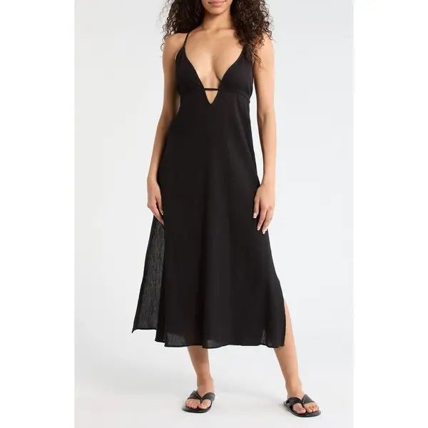 Sanctuary Crinkle Gauze Midi Dress - Black