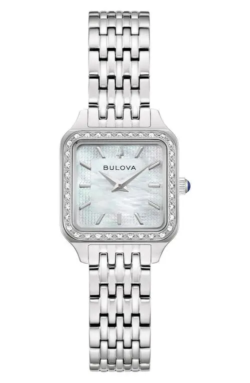 Bulova Classic Sutton Square Diamond & Mother-of-pearl Bracelet Watch - Silverone