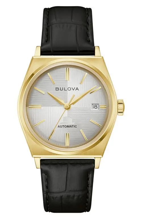Bulova Frank Sinatra 'nothing But The Best' Automatic Leather Strap Watch - Black