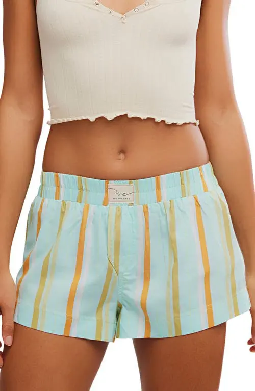 Free People Striped Pajama Boxer Shorts - Turquoise Combo