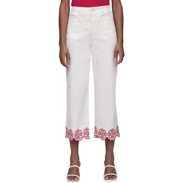 Bagatelle Wide Leg Crop Embroidered Pants - Bone/red