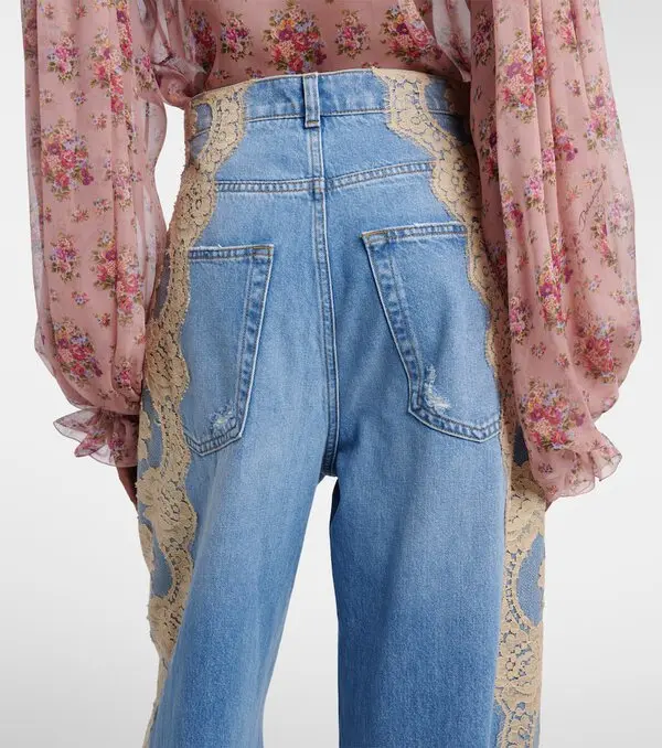 Dolce & Gabbana Lace-trimmed Wide-leg Jeans