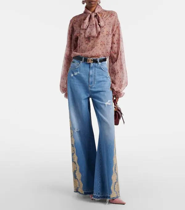 Dolce & Gabbana Lace-trimmed Wide-leg Jeans