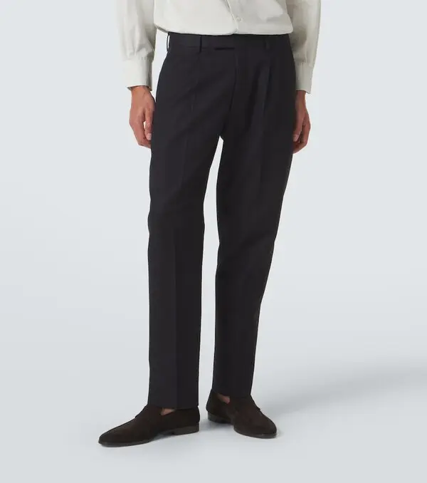 Zegna Cotton And Linen Straight Pants - Blue