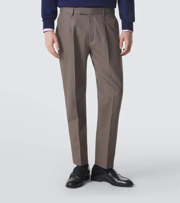Zegna Cotton And Linen Straight Pants - Brown