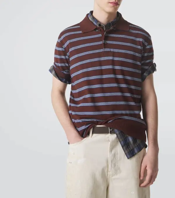 Moncler Striped Cotton Polo Shirt - Brown