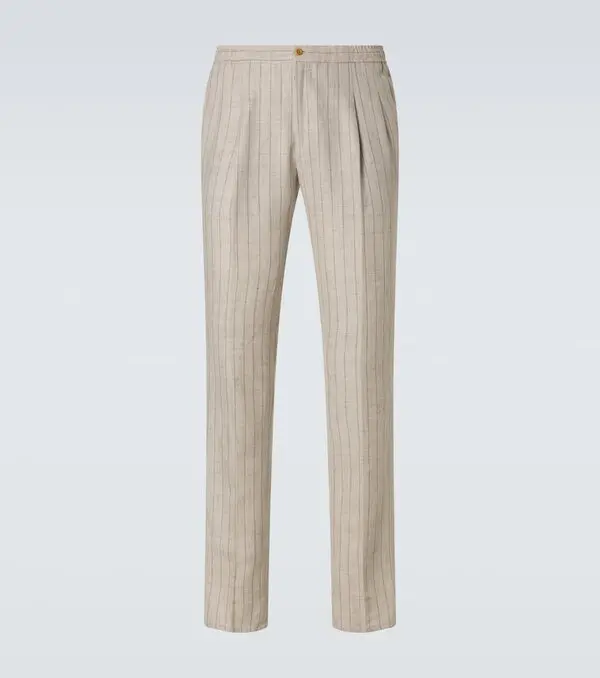 Rubinacci Striped Linen And Wool Slim Pants