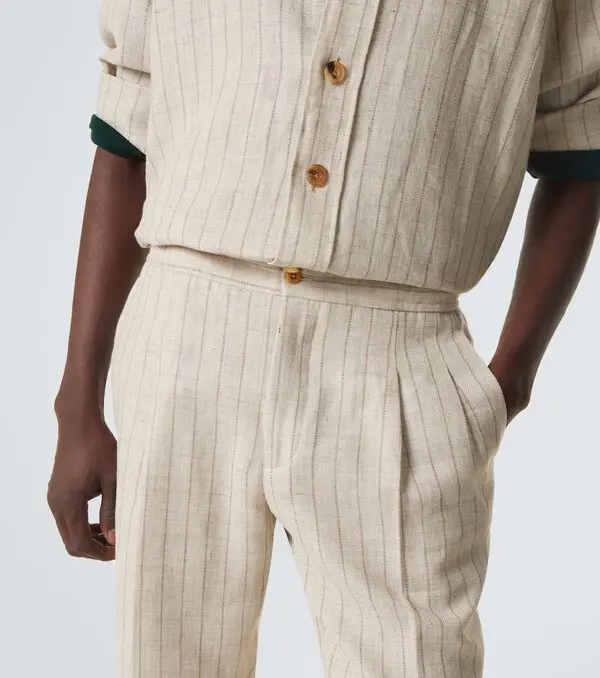 Rubinacci Striped Linen And Wool Slim Pants