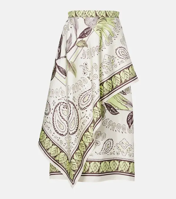 Tory Burch Printed Silk Satin Midi Skirt - Multicoloured