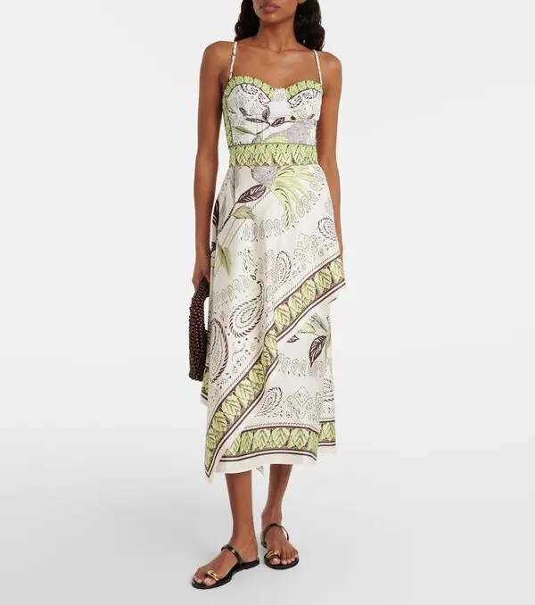 Tory Burch Printed Silk Satin Midi Skirt - Multicoloured
