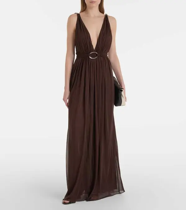 Tory Burch Belted Jersey Maxi Dress - Brown