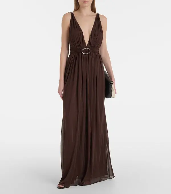 Tory Burch Belted Jersey Maxi Dress - Brown