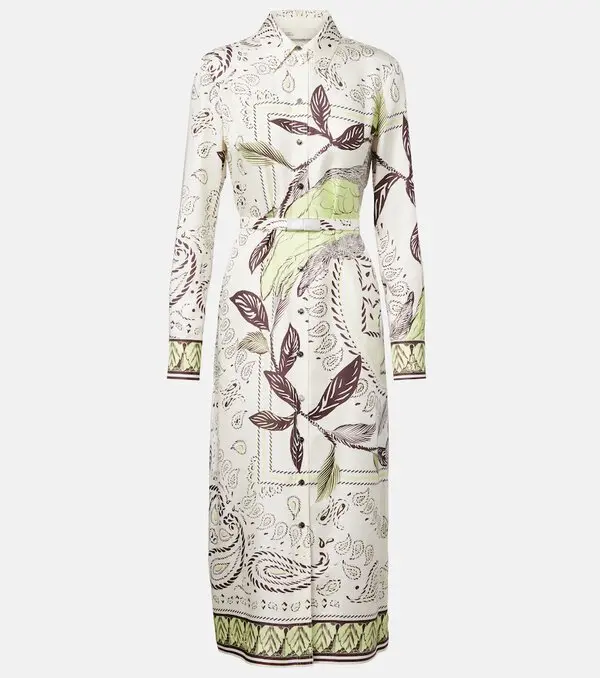Tory Burch Belted Printed Silk Midi Dress - Multicoloured
