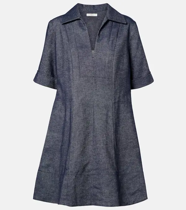 Vince Cotton And Linen Chambray Mini Dress - Blue