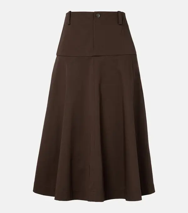 Vince Cotton Twill Midi Skirt - Brown