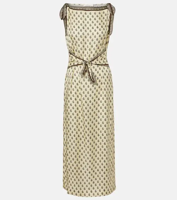 DÔEN Amorette Paisley Silk-blend Midi Dress - Yellow