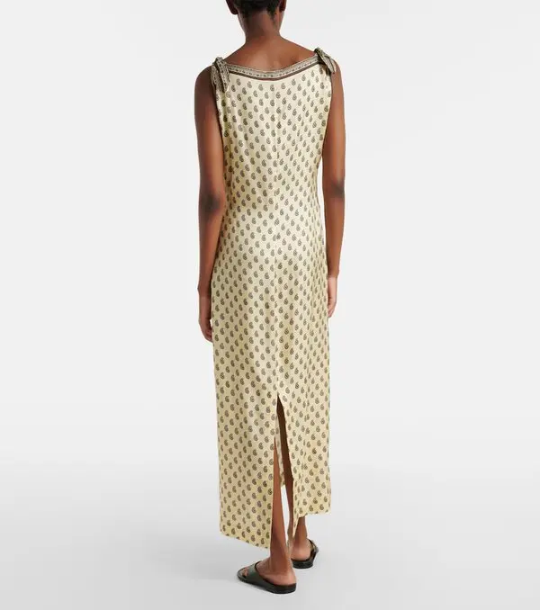 DÔEN Amorette Paisley Silk-blend Midi Dress - Yellow