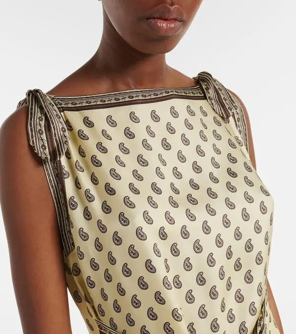 DÔEN Amorette Paisley Silk-blend Midi Dress - Yellow