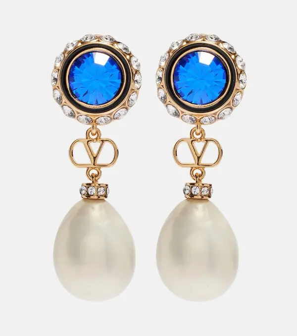 Valentino Garavani Vlogo Embellished Drop Earrings - Blue
