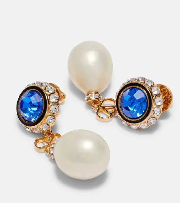 Valentino Garavani Vlogo Embellished Drop Earrings - Blue