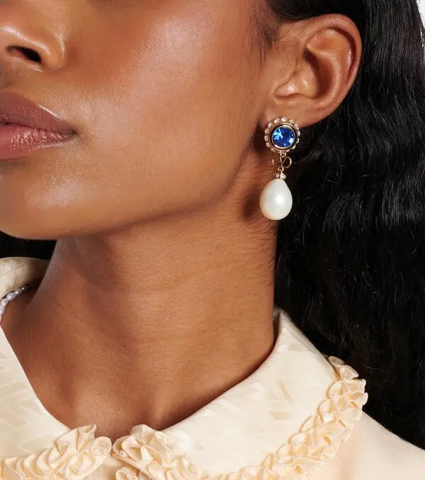 Valentino Garavani Vlogo Embellished Drop Earrings - Blue