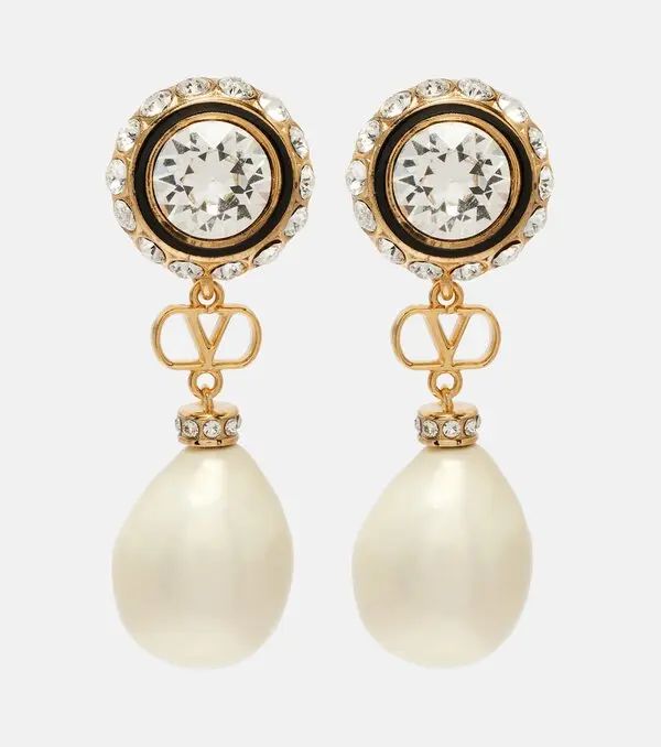 Valentino Garavani Vlogo Embellished Drop Earrings - Gold