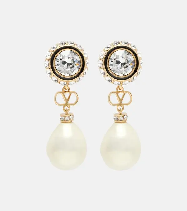 Valentino Garavani Vlogo Embellished Drop Earrings - Gold