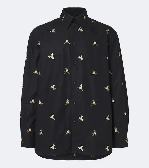 Simone Rocha Embroidered Cotton Poplin Shirt - Black