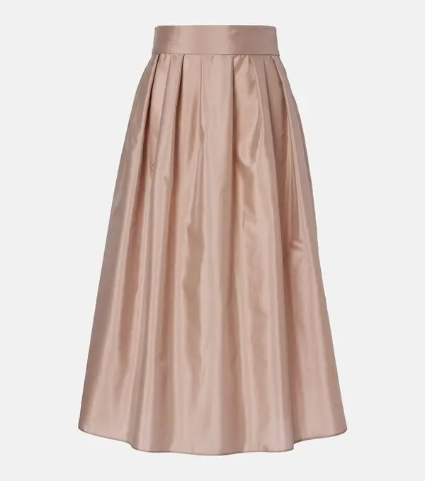 Max Mara Effetto Pleated Taffeta Midi Skirt - Pink