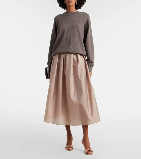 Max Mara Effetto Pleated Taffeta Midi Skirt - Pink