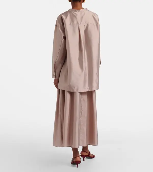 Max Mara Effetto Pleated Taffeta Midi Skirt - Pink