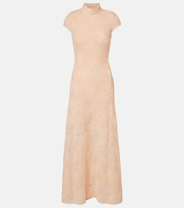 ROTATE BY BIRGER CHRISTENSEN Floral Embroidered Tulle Maxi Dress - Pink