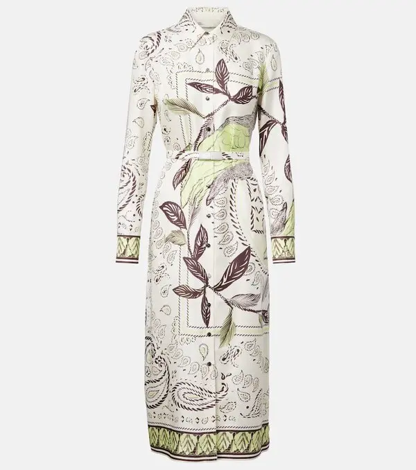 Tory Burch Belted Printed Silk Midi Dress