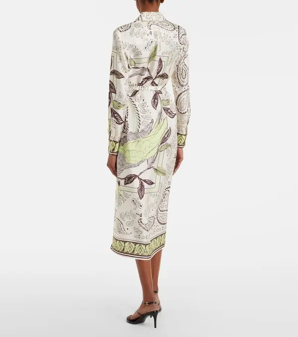 Tory Burch Belted Printed Silk Midi Dress