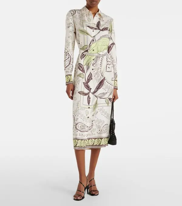 Tory Burch Belted Printed Silk Midi Dress