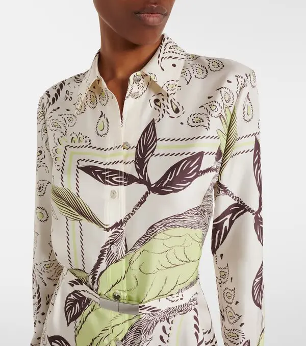Tory Burch Belted Printed Silk Midi Dress