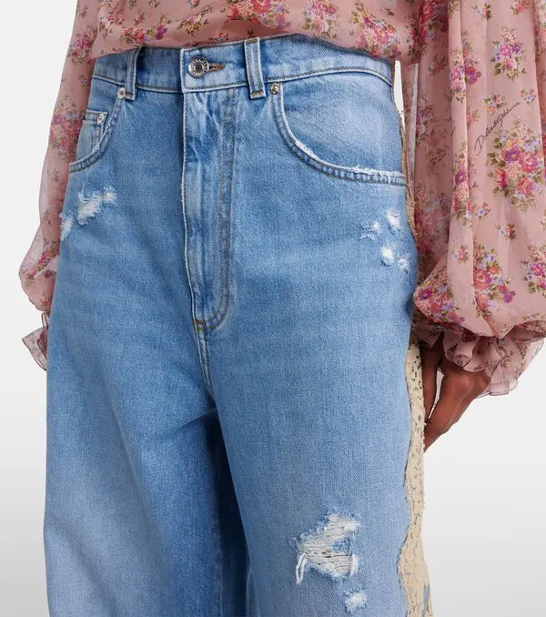 Dolce & Gabbana Lace-trimmed Wide-leg Jeans