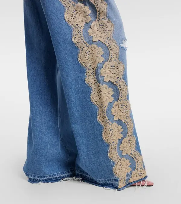 Dolce & Gabbana Lace-trimmed Wide-leg Jeans