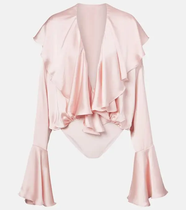 Norma Kamali Ruffled Satin Bodysuit