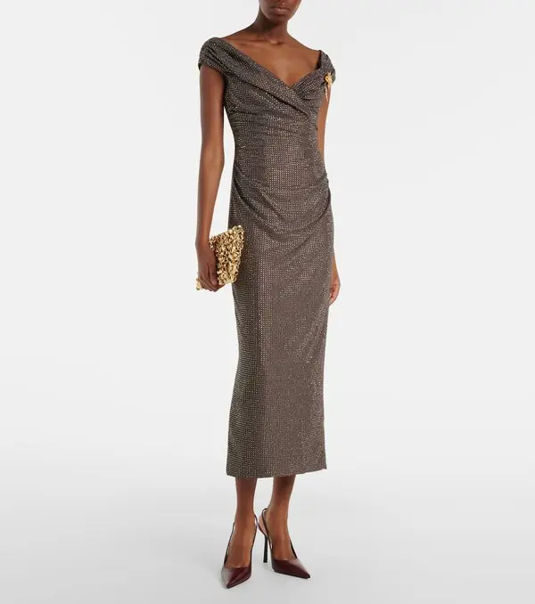 grey chiffon midi dress Elegant Chiffon Midi Dress with 3/4 Sleeves