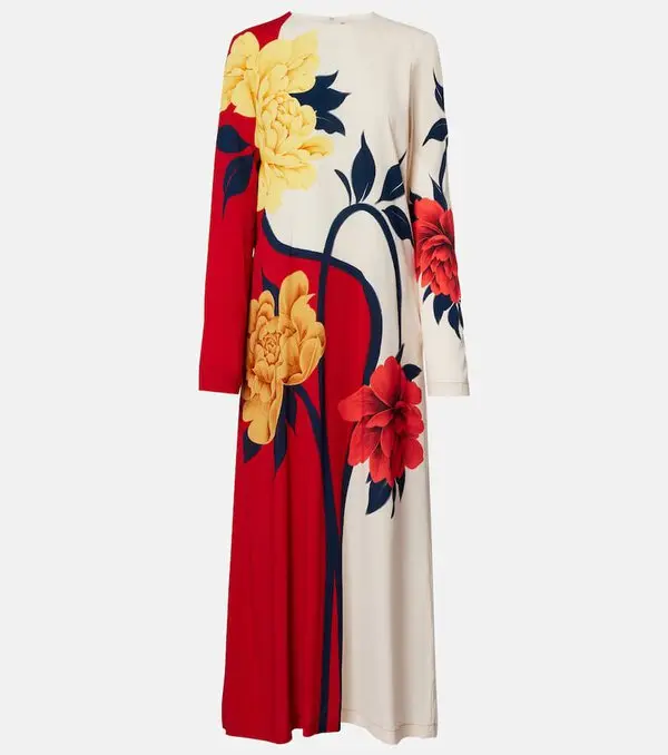 La DoubleJ Floral Jersey Maxi Dress - White