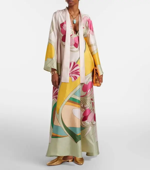 La DoubleJ Magnifico Floral Silk Twill Maxi Dress - White