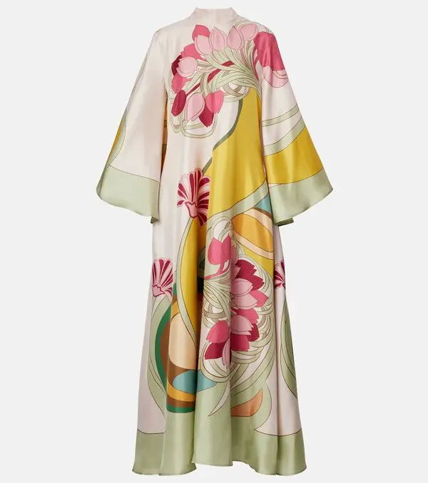 La DoubleJ Magnifico Floral Silk Twill Maxi Dress - White