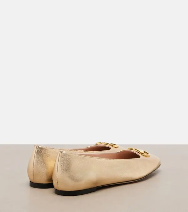 Valentino Garavani Vlogo Metallic Leather Ballet Flats - Gold