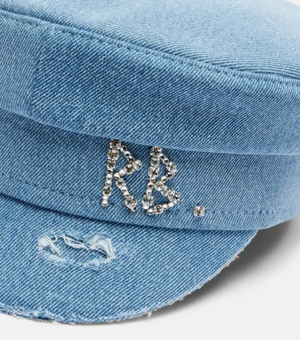 Ruslan Baginskiy Embellished Distressed Denim Newsboy Hat - Blue