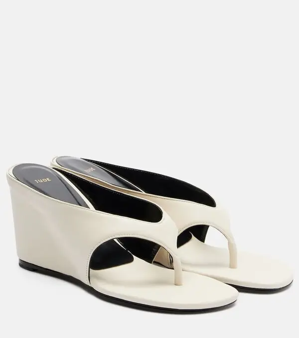 JUDE Yaga Leather Wedge Thong Sandals - White