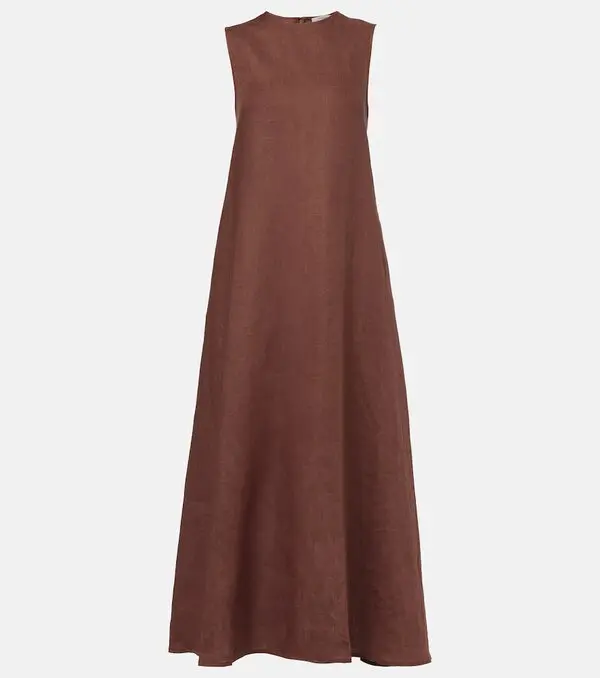 Asceno Tallin Linen Maxi Dress - Brown