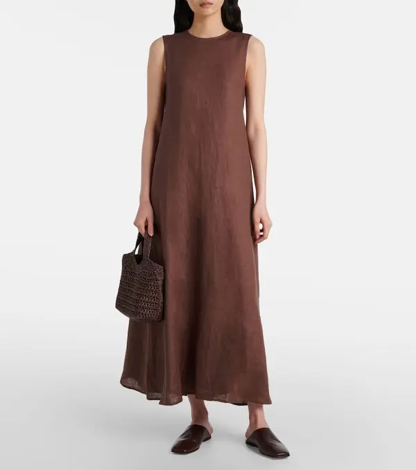 Asceno Tallin Linen Maxi Dress - Brown